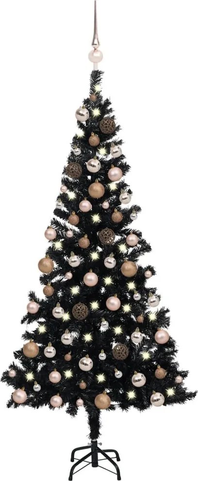 vidaXL Umělý vánoční stromek s LED a sadou koulí 180 cm PVC [3077504] Barva: Černý a zlatý