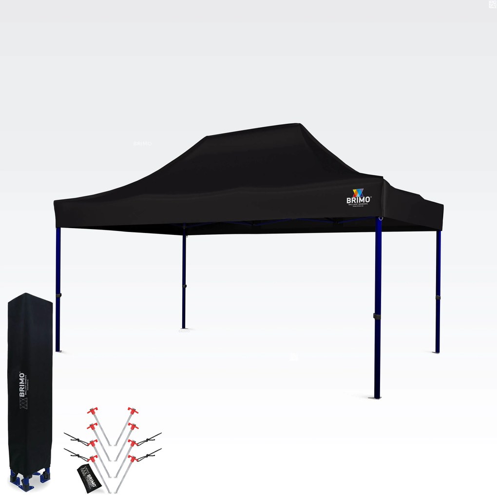 BRIMO Výstavní stan 3x4,5m (45mm ocel) | Rychlá montáž, dlouhá životnost - bez 3 stěn - Černá S. Ocel eco