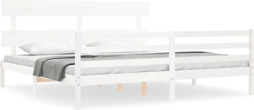 Rám postele s čelem bílý 200 x 200 cm masivní dřevo 3195112
