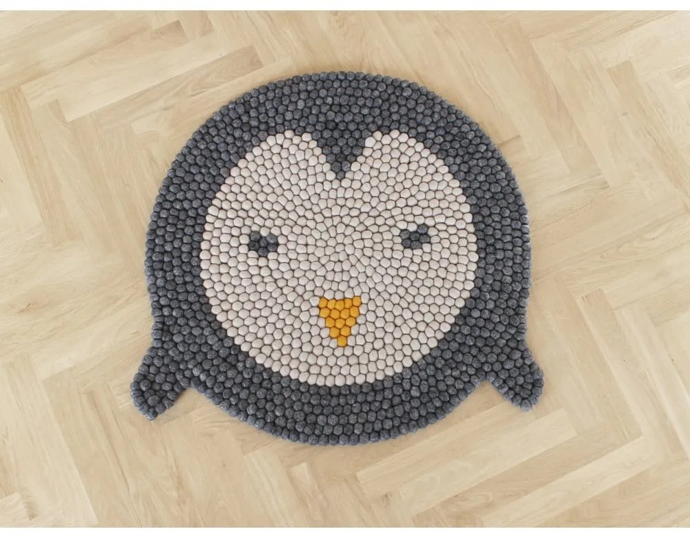 Dětský kuličkový vlněný koberec Wooldot Ball Rugs Penguin, ⌀ 90 cm