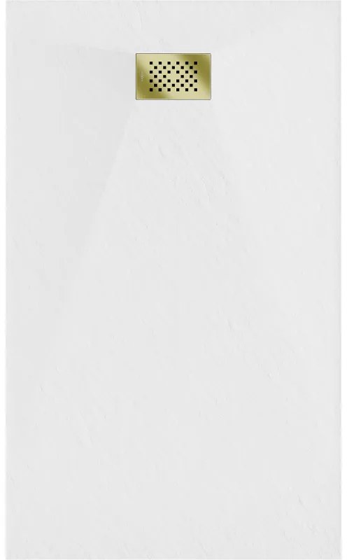 Mexen Hugo, obdélníková sprchová vanička SMC 140 x 90 cm, bílá, zlatá krytka, 42109014-G
