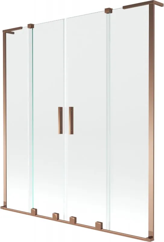 Mexen Velar L Duo, 2-křídlová posuvná vanová zástěna 140 x 150 cm, 8mm čiré sklo, růžové zlato, 896-140-003-02-60