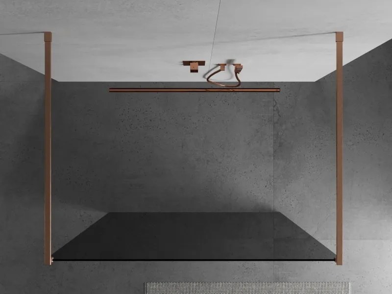 Mexen Kioto, sprchová zástěna Walk-In 110 x 200 cm, 8mm šedé sklo, měděný matný profil, 800-110-002-65-40