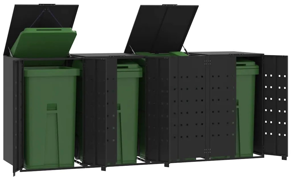 Box na 4 popelnice černý 276 x 79 x 117 cm ocel 3279979