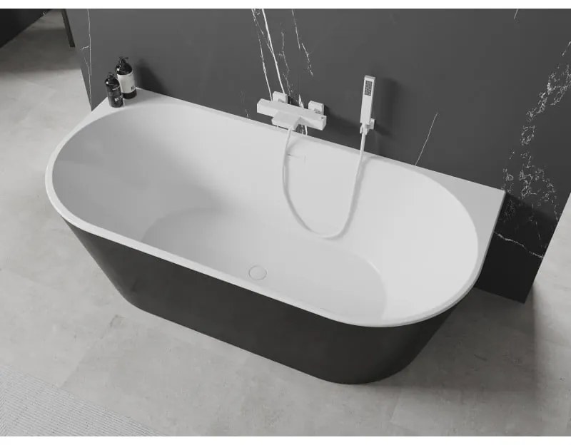 Mexen Oval, volně stojící nástěnná vana 150 x 75 cm, bílá-černá, bílý přepad, 52671507575-20