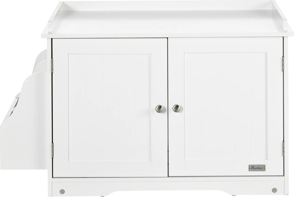 Skříňka pro kočky PawHut s nastavitelnou přepážkou a magnetickými dvířky, bílá 86x48x52cm pro stylové bydlení koček | Aosom.de