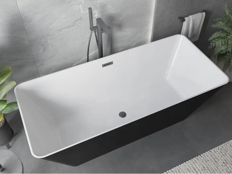 Mexen Velo Slim, volně stojící vana 170 × 75 cm, bílá/černá lesklá, grafitový přepad, 52811707575-66