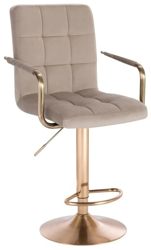 LuxuryForm DESIGN Barová židle VERONA GOLD VELUR na zlaté kulaté podstavě - latte