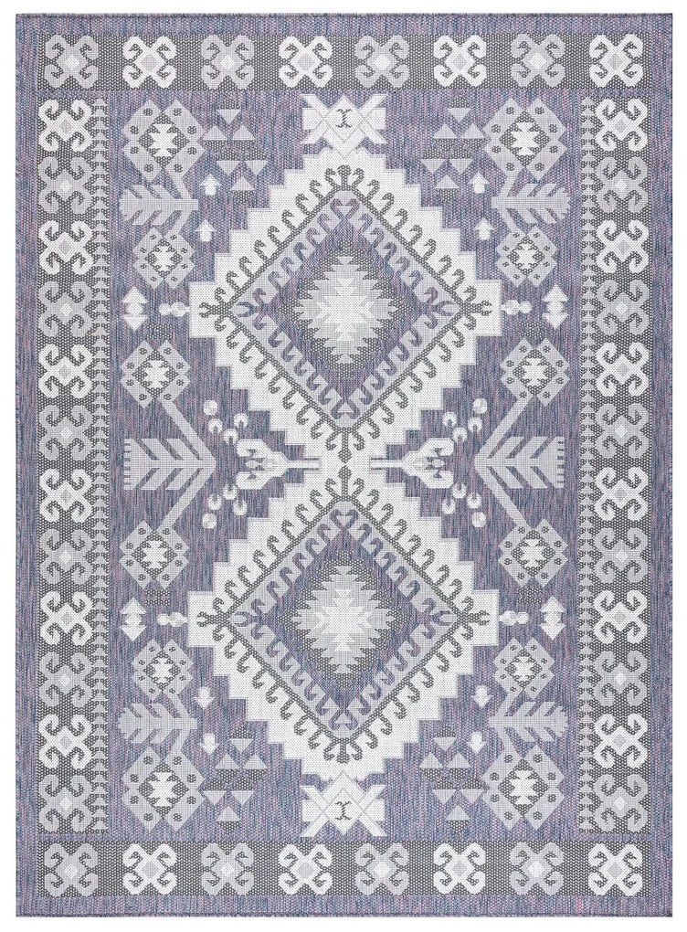 Dywany Łuszczów, Kusový koberec Sion Sisal Aztec 3007 blue/pink/ecru – na ven i na doma, 140x190, modrá, chodba / předsíň