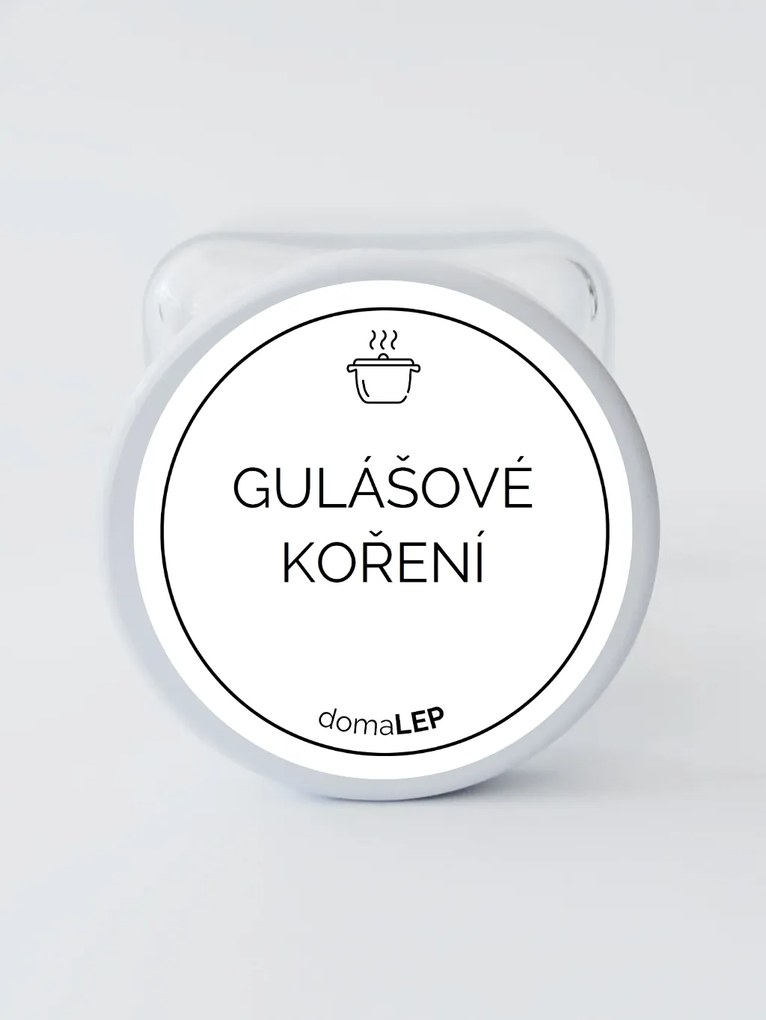 Samolepka na kořenky GULÁŠOVÉ KOŘENÍ bílá 5 cm základní písmo
