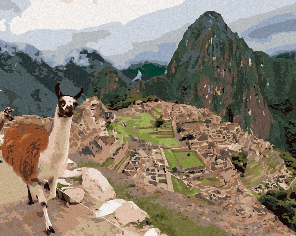 Malování podle čísel lama a machu picchu, 40x50 cm, bez rámu a bez vypnutí plátna