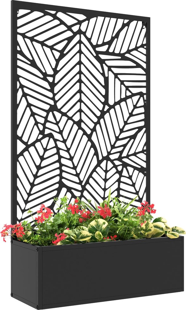 Zvýšený vkusný truhlík Outsunny, kovová květinová bedna na zeď, zahradní treláž 61 x 23 x 113 cm pro zahradu, balkon, terasu, květináč na popínavé ros