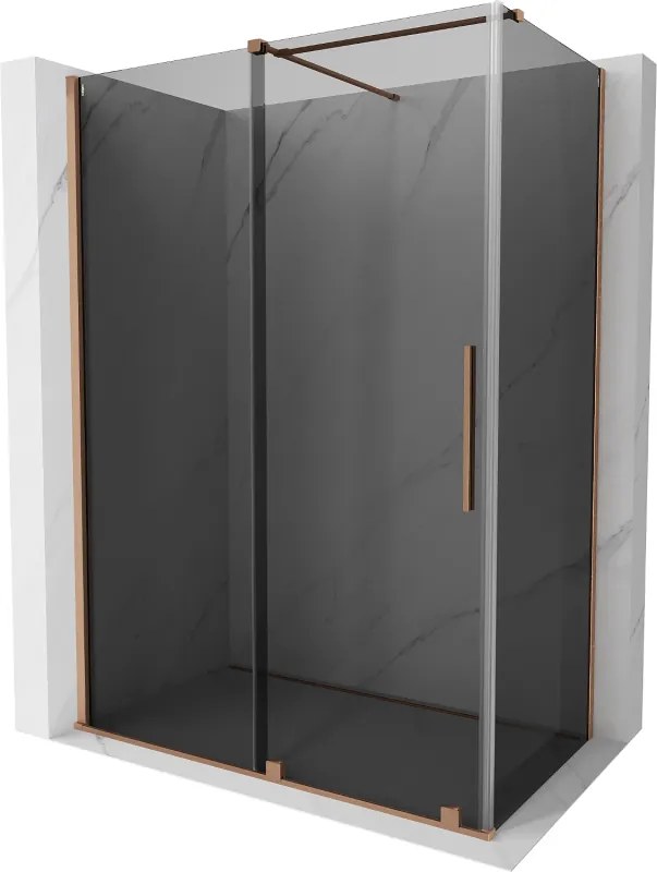 Mexen Velar, sprchový kout s posuvnými dveřmi 160 x 80 cm, 8mm šedé sklo, měděná matná, 871-160-080-41-65