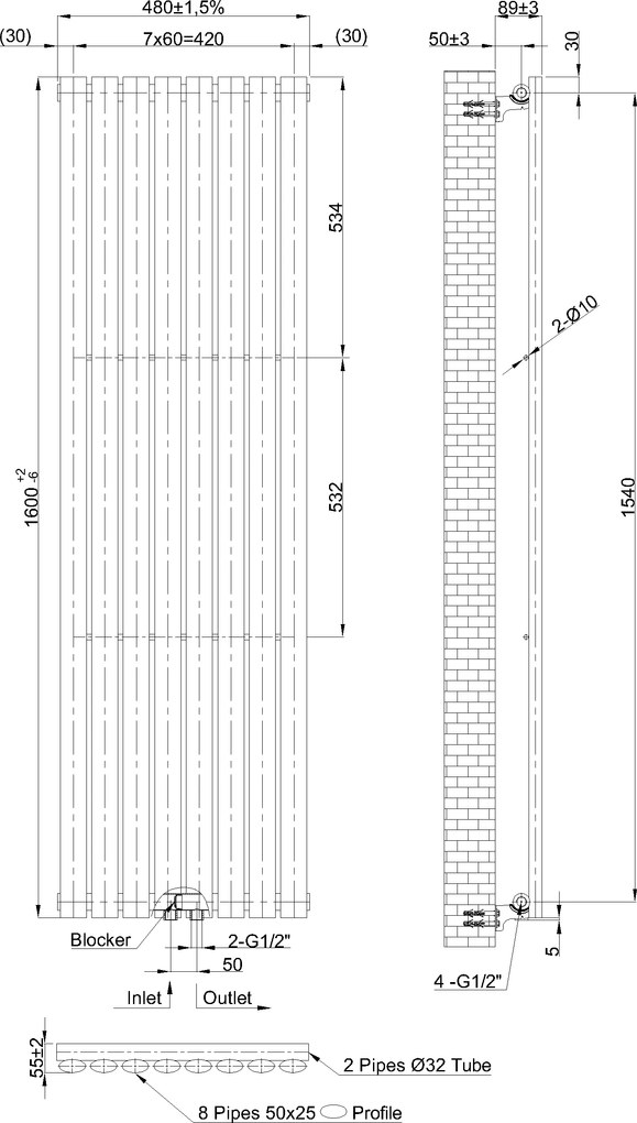 Invena Mono, topné těleso 1600x480, 672W, bílá, INV-UG-10-B16-A