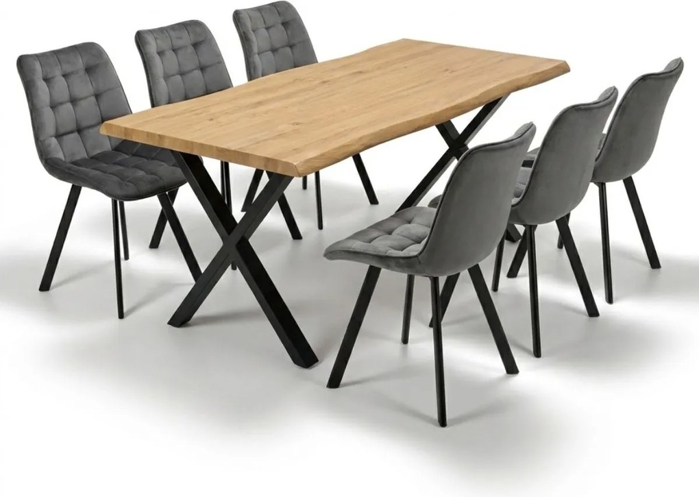 Vikio Jídelní set pro 6 osob 180x90 cm soft dub noha X šedá židle VJS238-6S-S