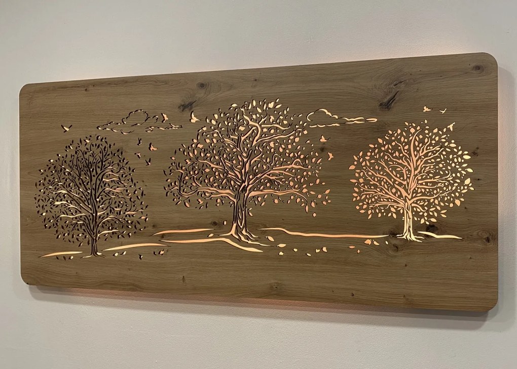 Li-Go "Tři lípy" světelný obraz s baterií 110x50cm varianta: ovládání na obraze bez dálkového ovladače, provedení: dub