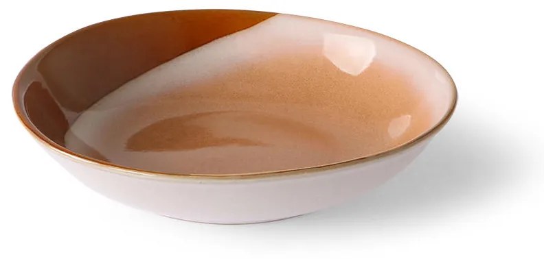 HK living Hluboký keramický talíř 70's Curry Hills 21,7 cm, béžová barva, hnědá barva, keramika