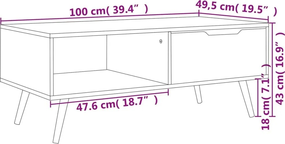 vidaXL Konferenční stolek 100 x 49,5 x 43 cm dřevotříska [326786] Barva: Bílá