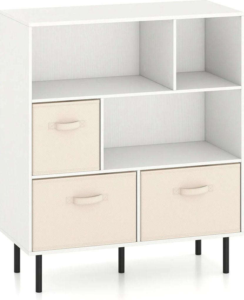 Costway 6-Cube knihovna s 3 odnímatelnými skládacími látkovými zásuvkami 3-Tier