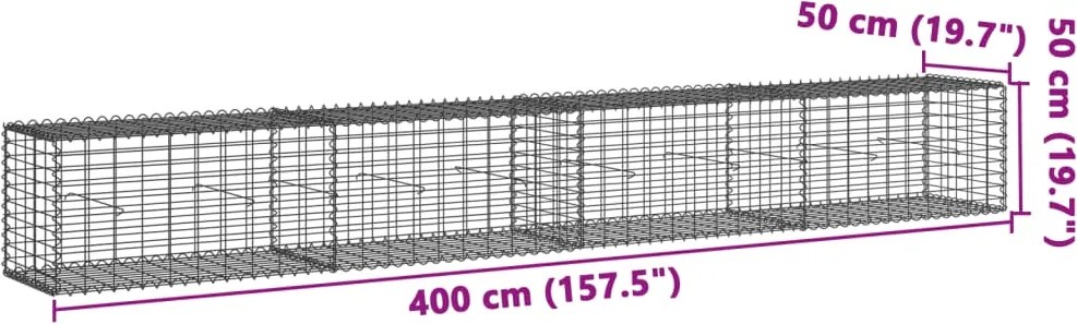 Gabionový koš s víkem 400 x 50 x 50 cm pozinkované železo 3295135