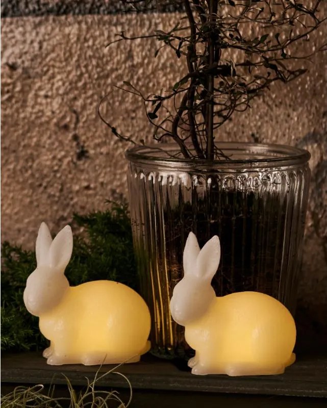 LED svíčky z pravého vosku na baterky, králík, 10 × 10 × 5,5 cm, bílá, sada 2 ks, CR2032
