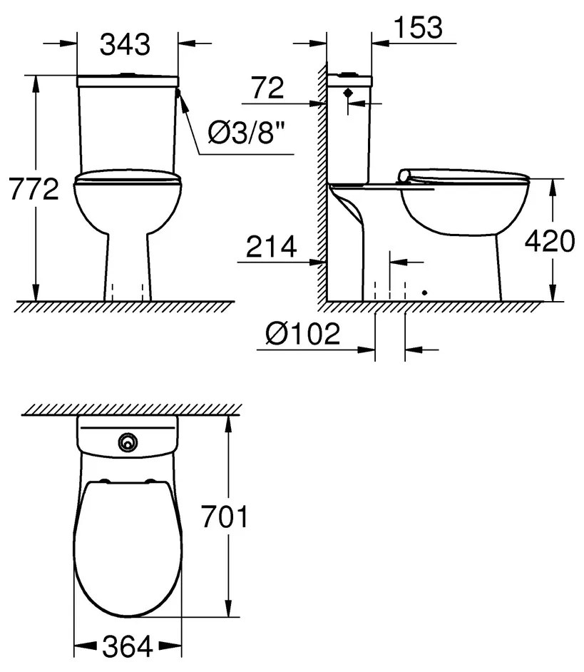 Grohe Bau Ceramic - SET kombi WC + nádržka + sedátko soft-close, alpská bílá 39346000