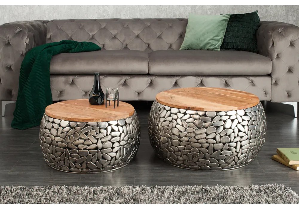 Massive home | 2SET konferenční stolek STONE MOSAIC 65 CM stříbrný