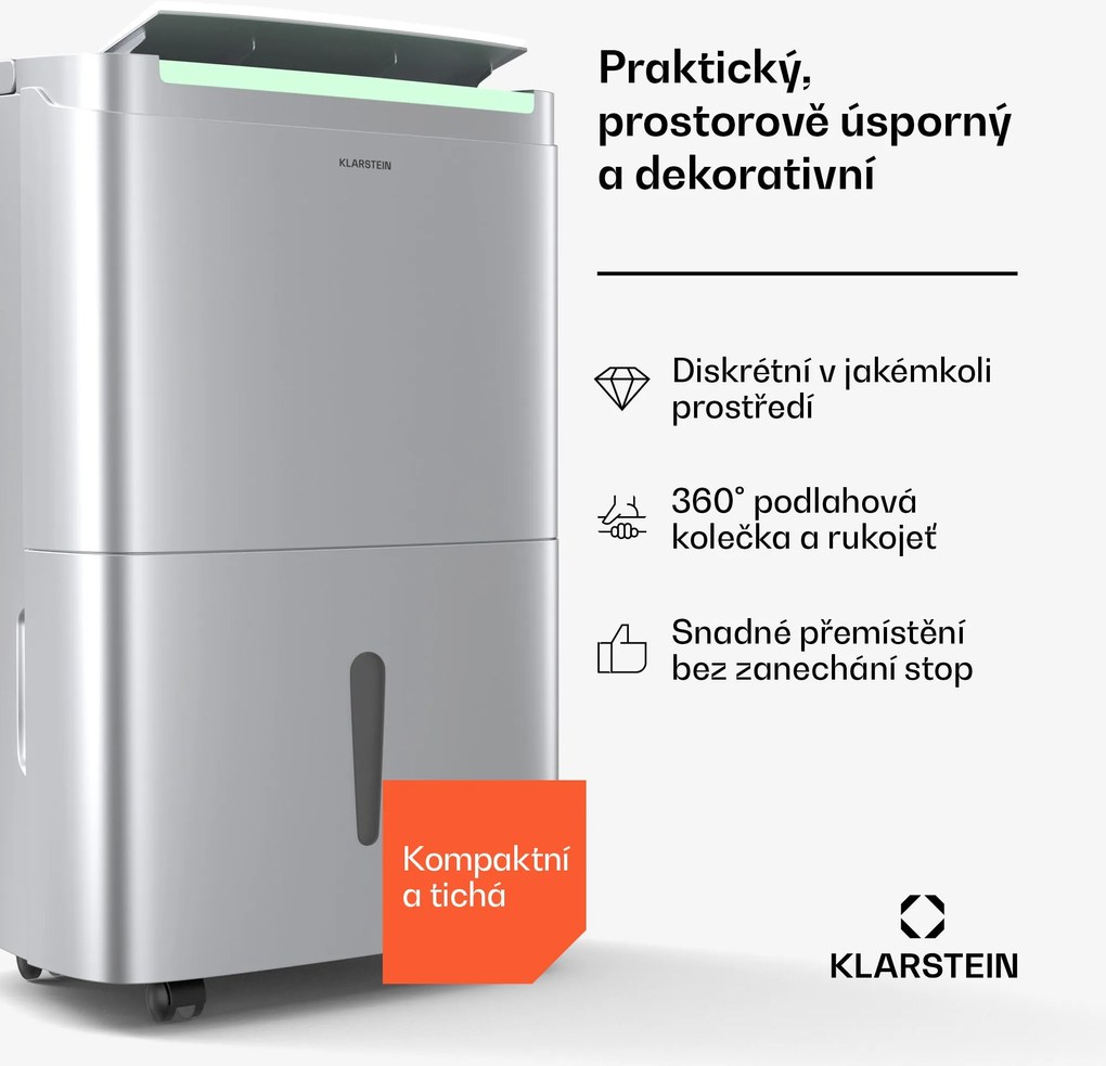 Klarstein Odvlhčovač DryFy Connect 40, 40 l / den, 60-70 m², ovládání pomocí aplikace, mobilní, nádrž na vodu