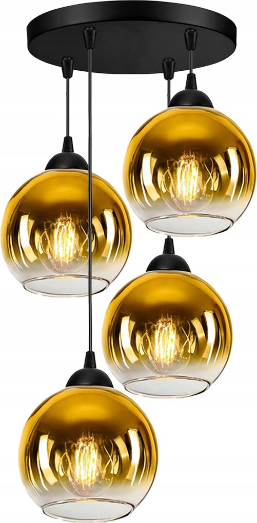 Závěsná stropní lampa Lustr černá Skleněné koule Gold Glass Led 4x E27