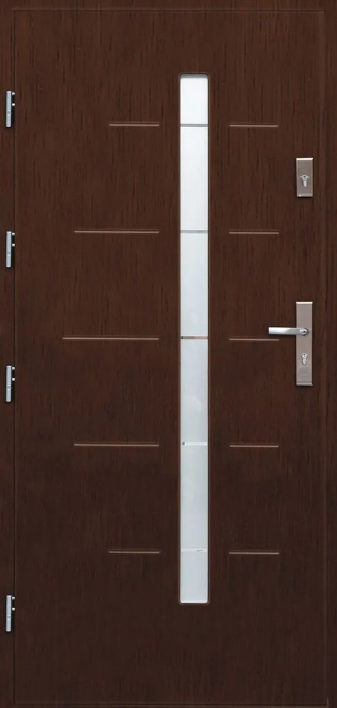 Vchodové dveře Linie, 90 L, rozměr vč. zárubně: 1018 × 2080 mm, dubové dřevo, levé, ořech tmavý, prosklené