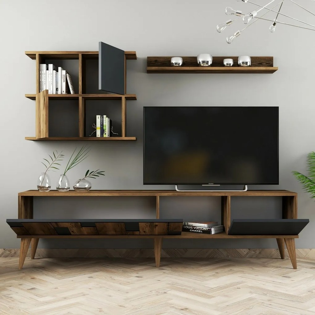 Televizní stěna Madrid Anthracite and Walnut