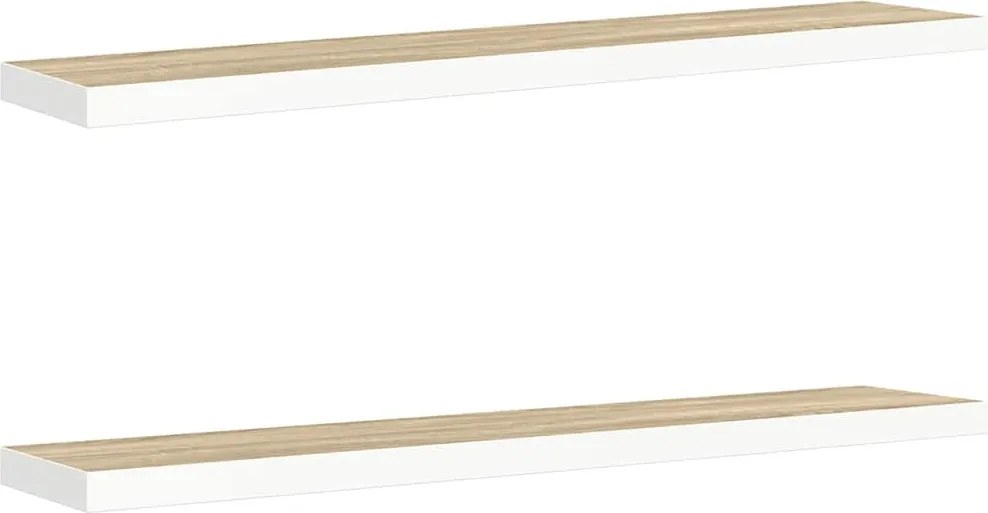 Plovoucí nástěnné police 2 ks dub a bílé 120x23,5x3,8 cm MDF 326586