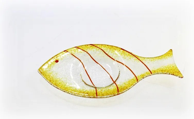 BDK-GLASS Skleněný svícínek rybička - FISH - ambrová Rozměr: 23x9cm