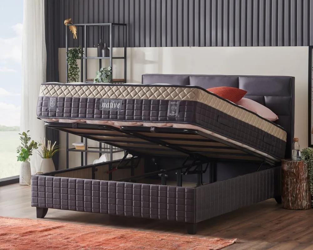 Čalouněná postel NATIVE s matrací - antracit 180 × 200 cm