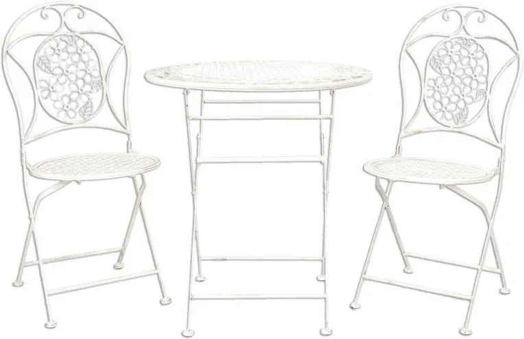 Kovový stolek a dvě židle provence bílé s patinou -  Flower