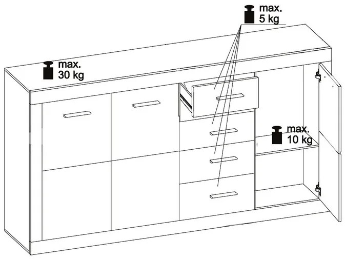 Komoda Stone 152 cm, beton/bílá