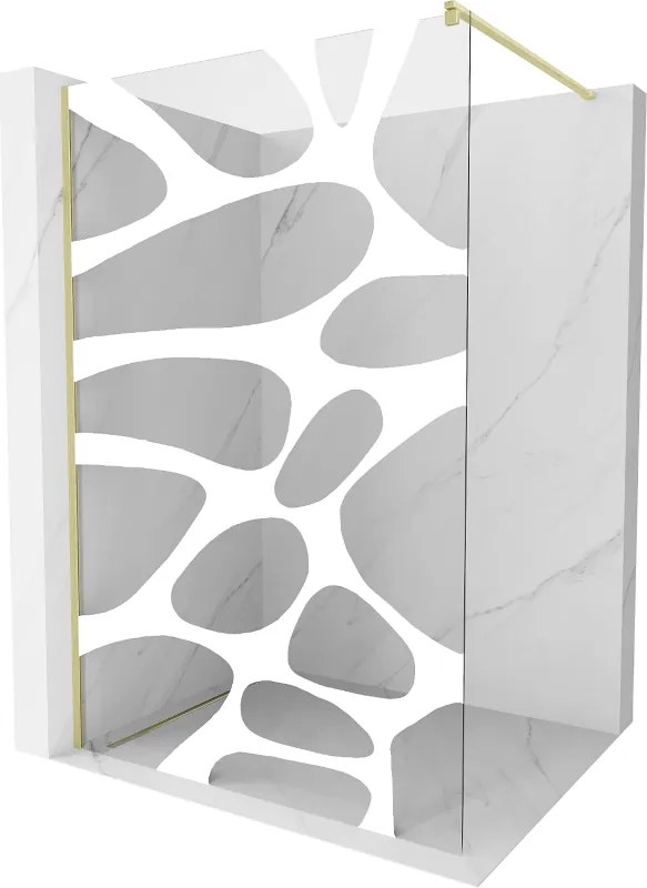 Mexen Kioto, sprchová zástěna Walk-In 90 x 200 cm, 8mm čiré sklo bílý vzor, ​​zlatý matný profil, 800-090-101-55-97
