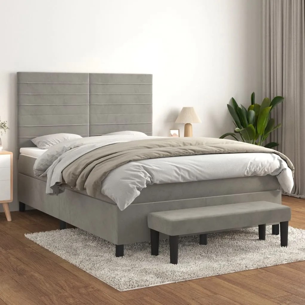 Box spring postel s matrací světle šedá 140x200 cm samet 3137905