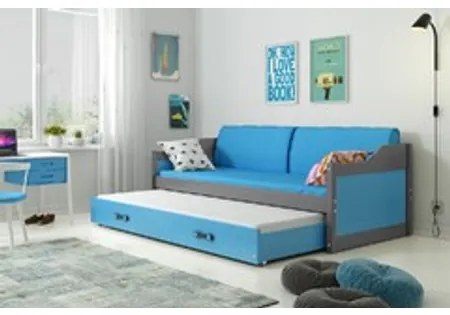 Dětská postel nebo gauč s výsuvnou postelí DAVID 200x90 cm Modrá Šedá