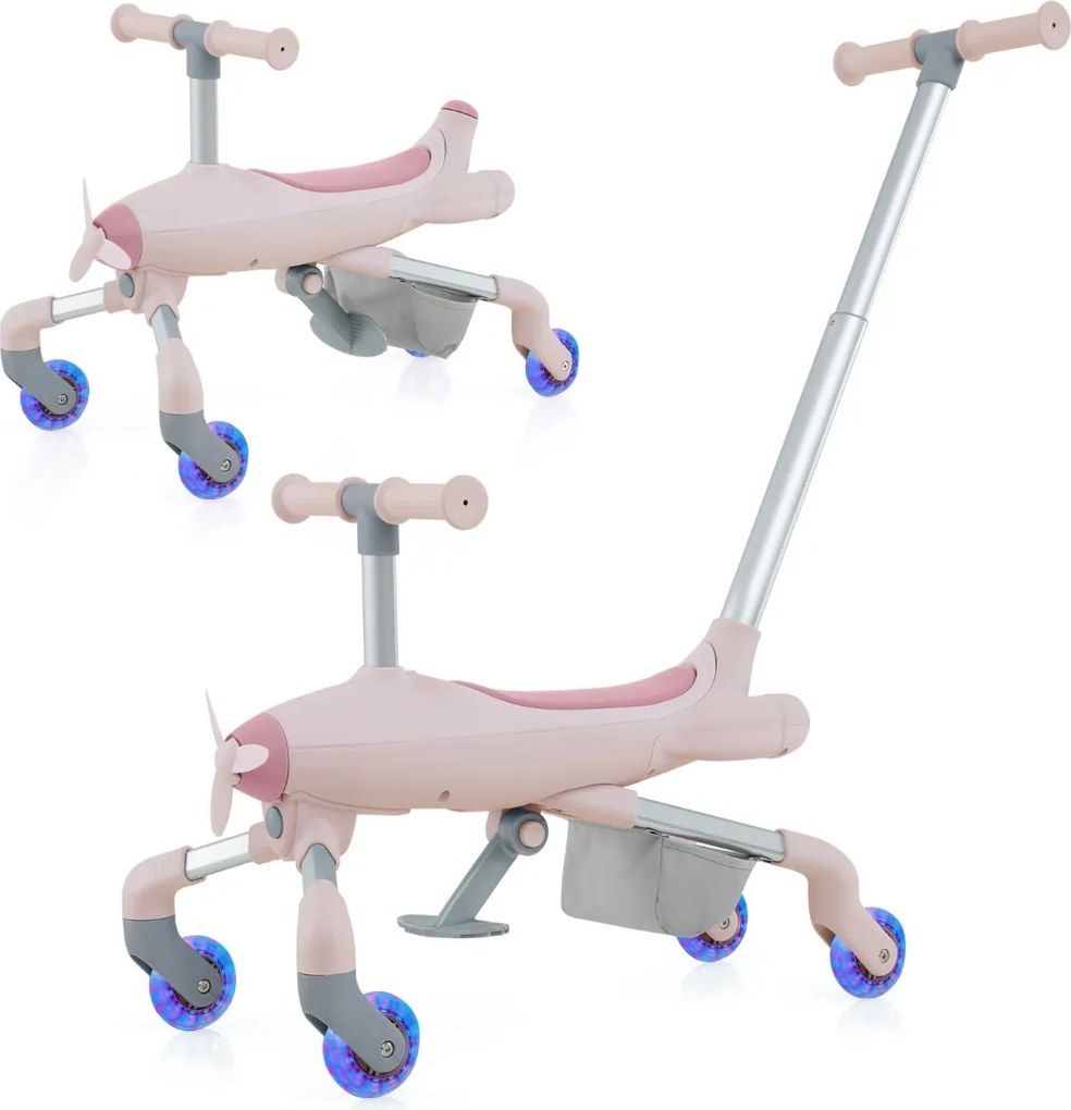 Costway 2-v-1 Push Car pro děti Motiv letadla Push Car s LED podsvícenými koly