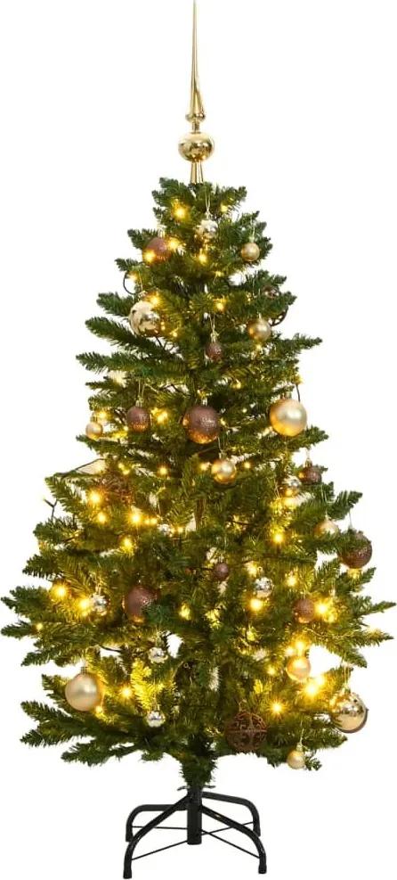 vidaXL Umělý sklápěcí vánoční stromek se 150 LED a koulemi 150 cm [3210106] Barva: Zelená a růžově zlatá