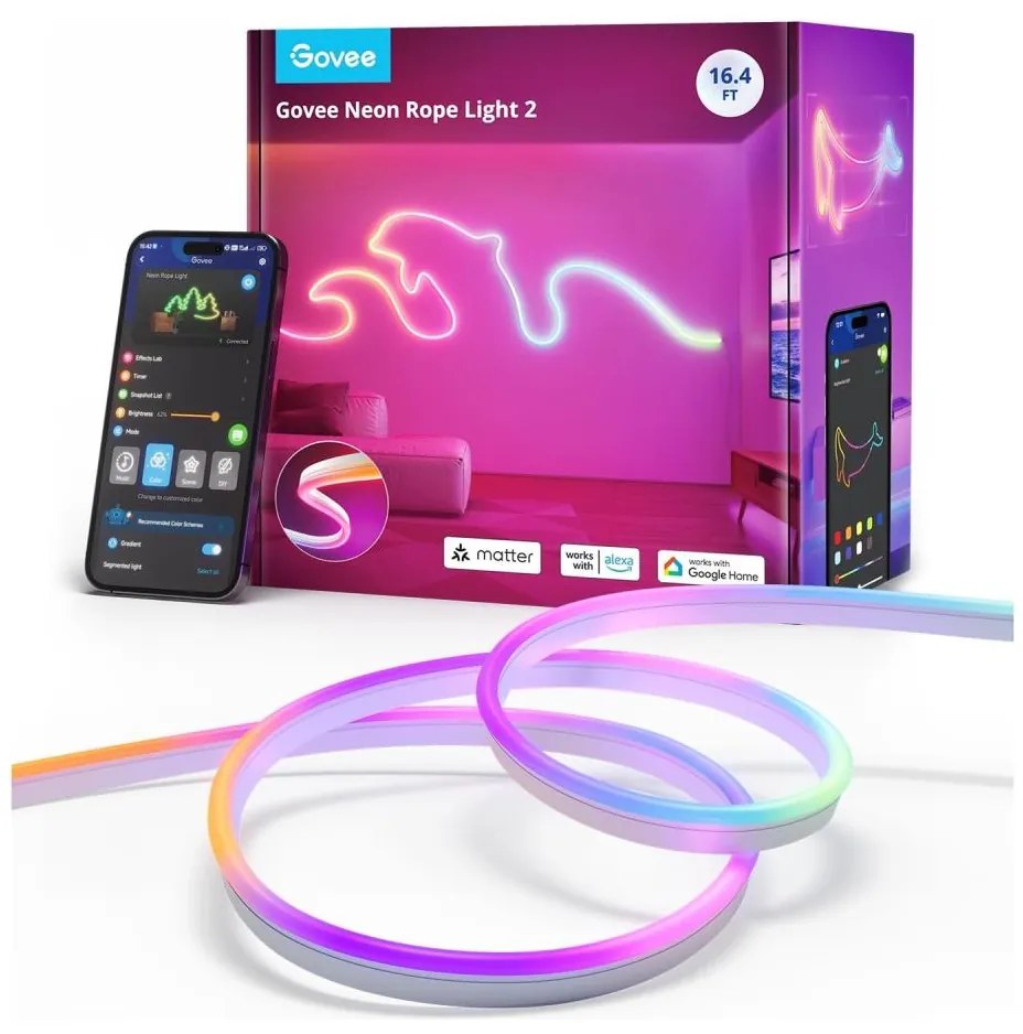 Govee - Neon 2 MATTER ohebný LED pásek 5m RGBIC Wi-Fi IP67
