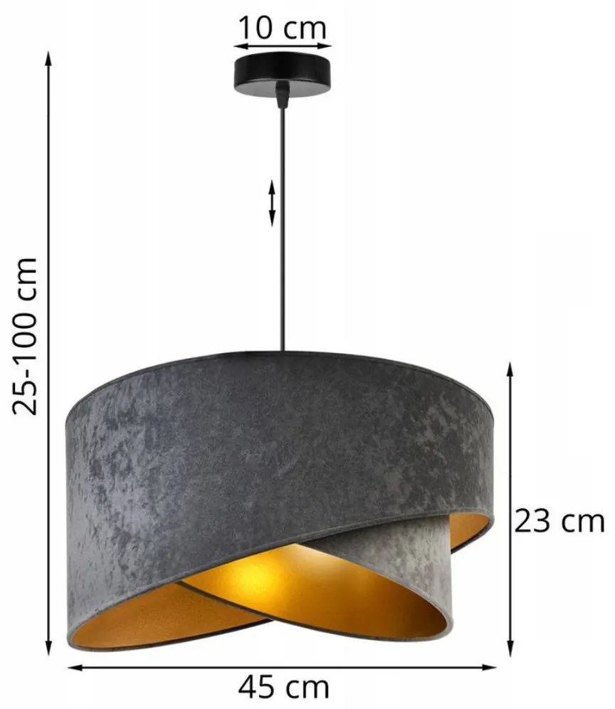 Závěsné svítidlo Mediolan, 1x šedé/světlešedé/zlaté textilní stínítko