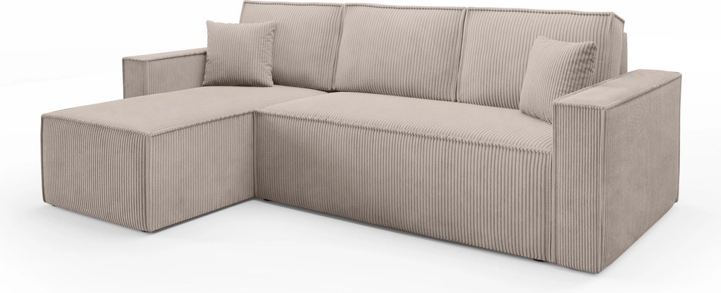 Rohová rozkládací sedací souprava do L BASIC, 240 cm, s úložným prostorem Roh pohovky: Levý roh, Barva látky: Světle krémová (Poso 100)