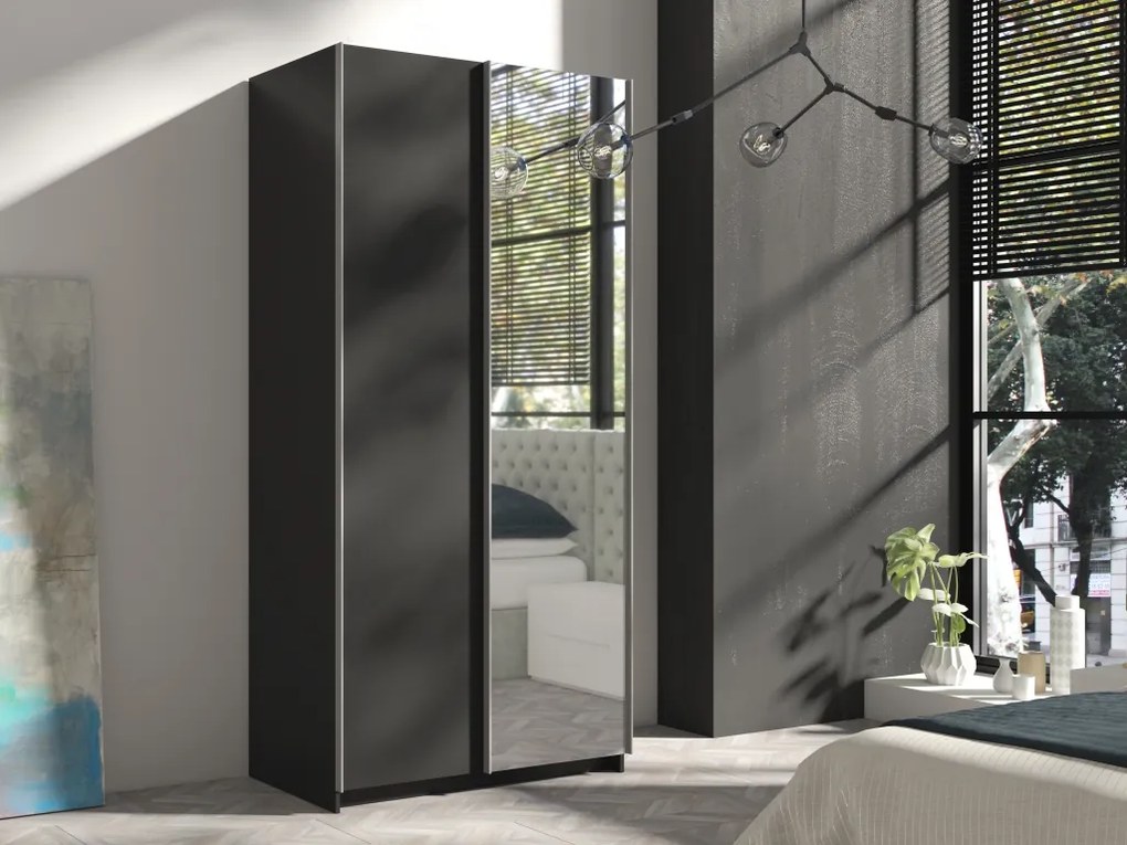 MAXIVA SKŘÍNĚ Šatní skříň - RICK 100, zrcadlo, matná černá