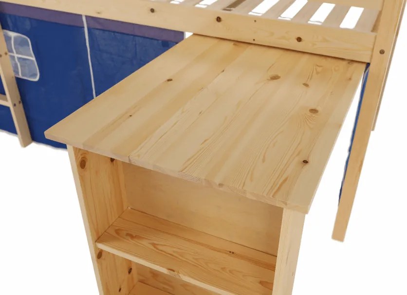 Tempo Kondela Multifunkční postel ALZENA 90x200 s PC stolem, borovicové dřevo/modrá