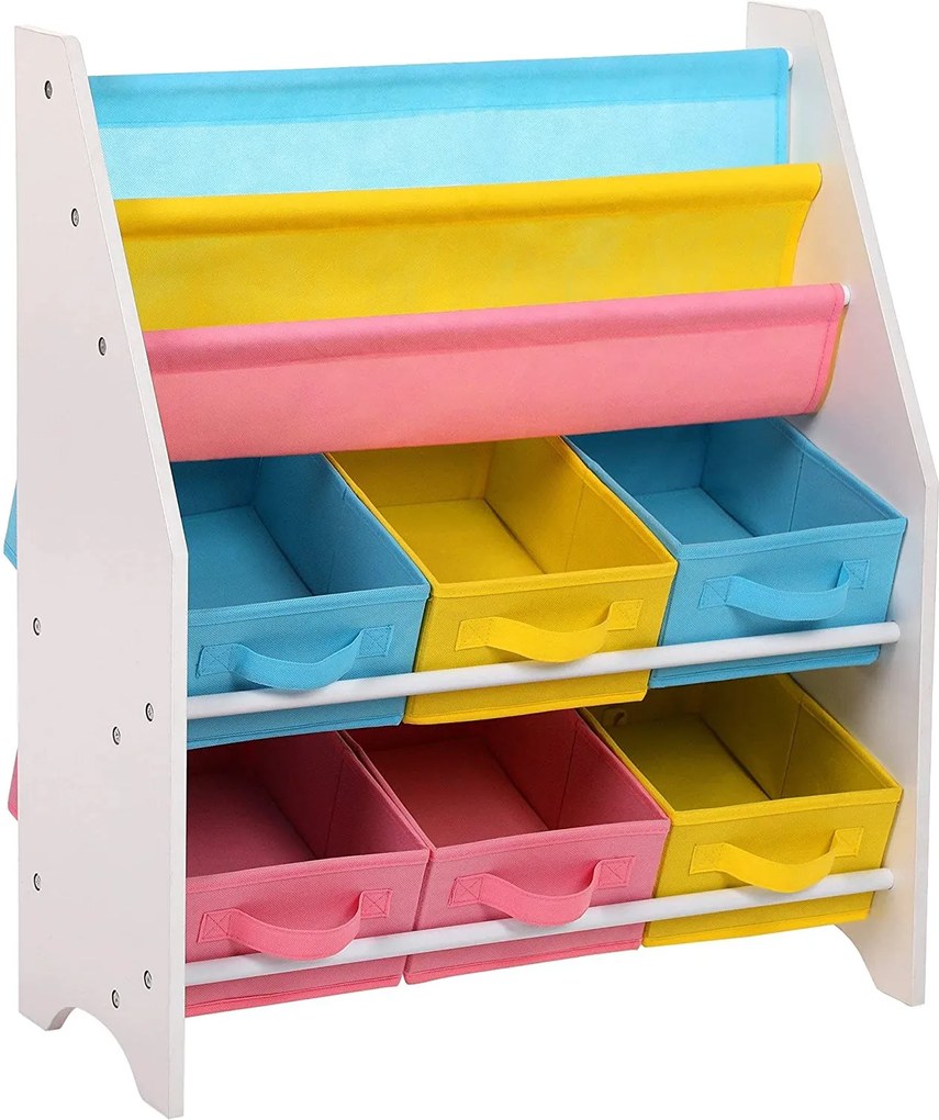 SONGMICS Regál na hračky knihovna 6 boxů barevný bílý 63 x 74 x 26 cm