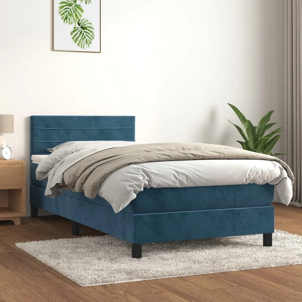 Box spring postel s matrací tmavě modrá 90x190 cm samet
