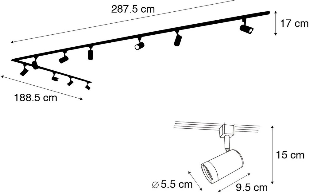 Chytrý kolejnicový systém s 10 bodovými světly bílý 1-fázový vč. 10 Wifi GU10 50mm - Iconic Jeana