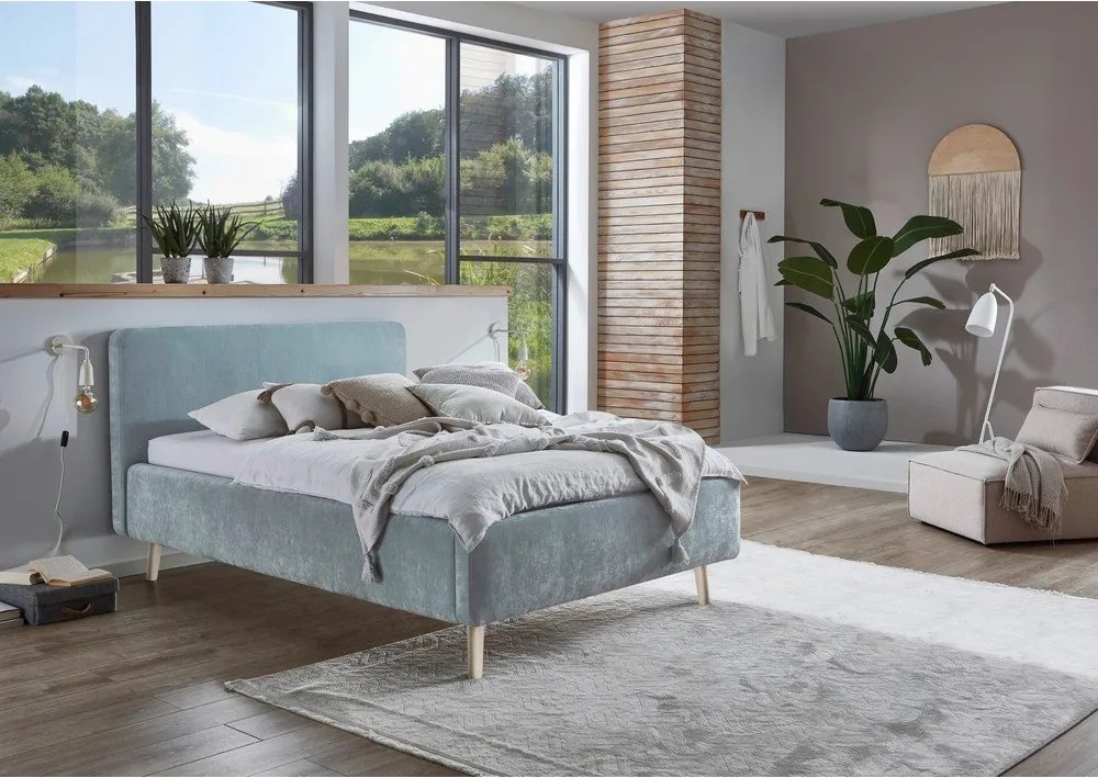 Světle modrá čalouněná dvoulůžková postel bez roštu 120x200 cm Mattis – Meise Möbel